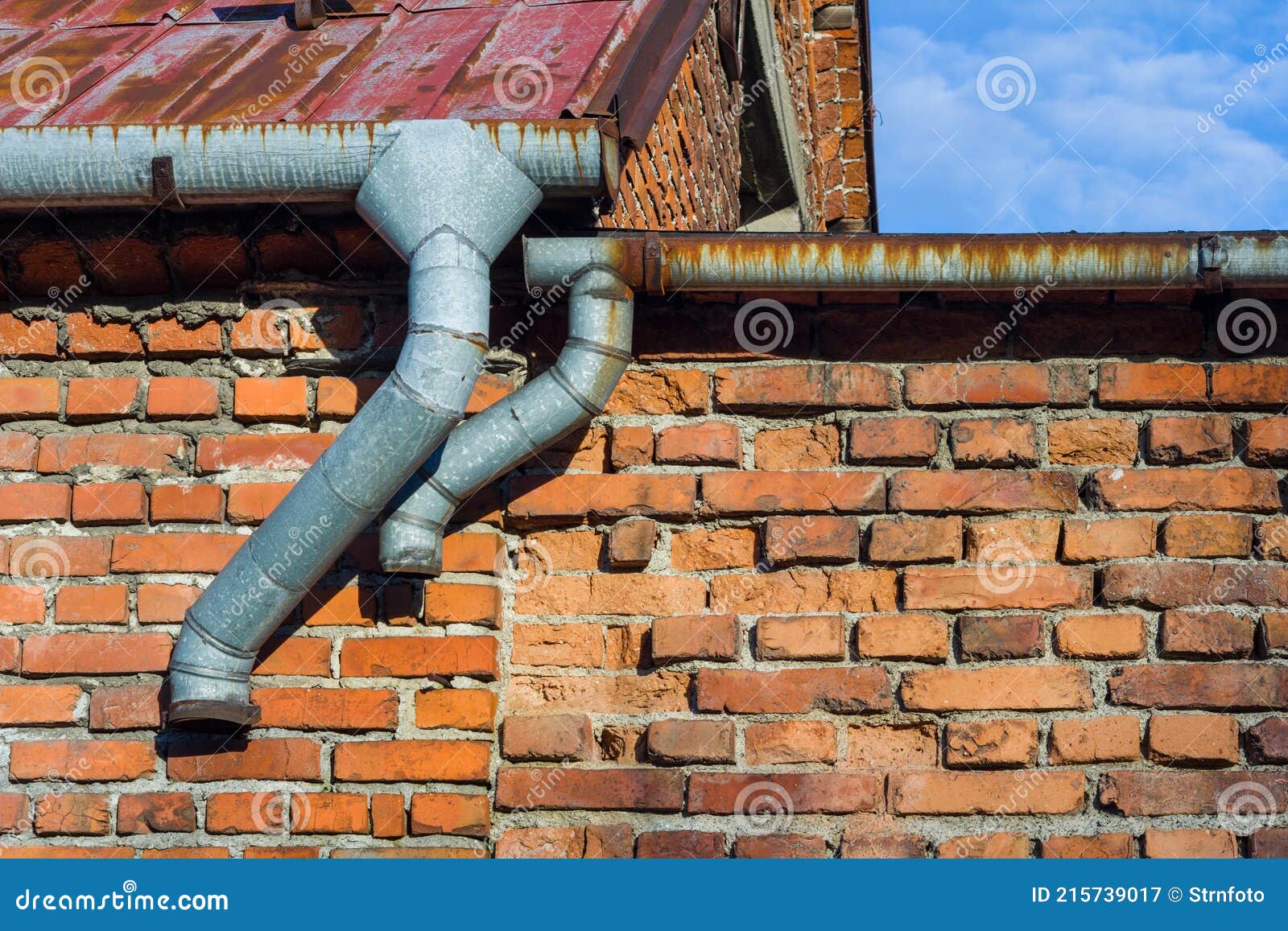 Old Factory Wall With Weathered Brick Mansonry And Rusty Gutter Royalty ...