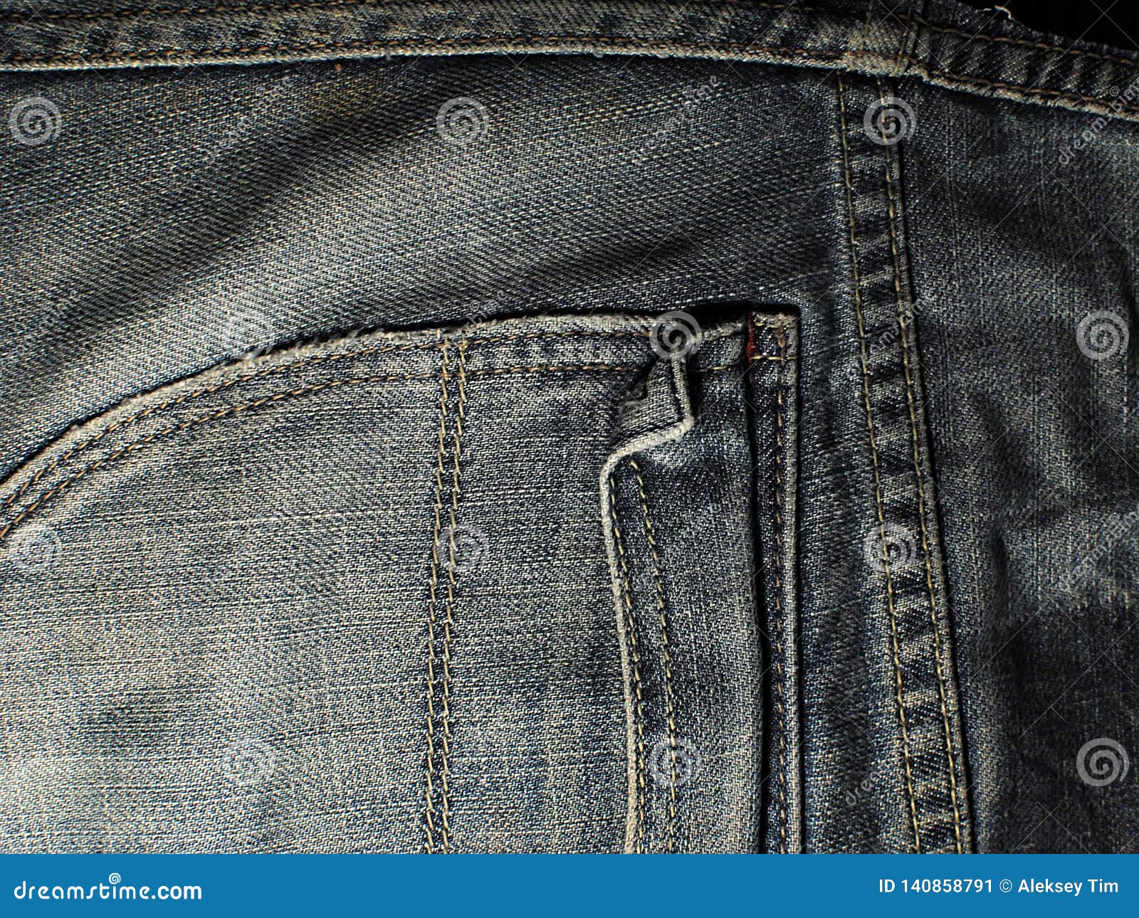 Old Faded Blue Jeans. Macro. Pocket on Old Blue Jeans Stock Image ...
