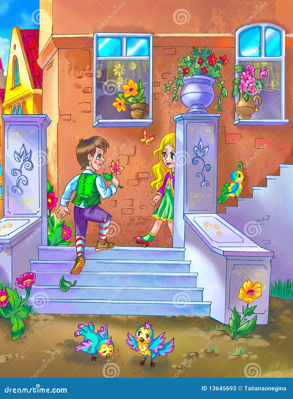 Old fairytale street stock illustration. Illustration of europe - 13645693