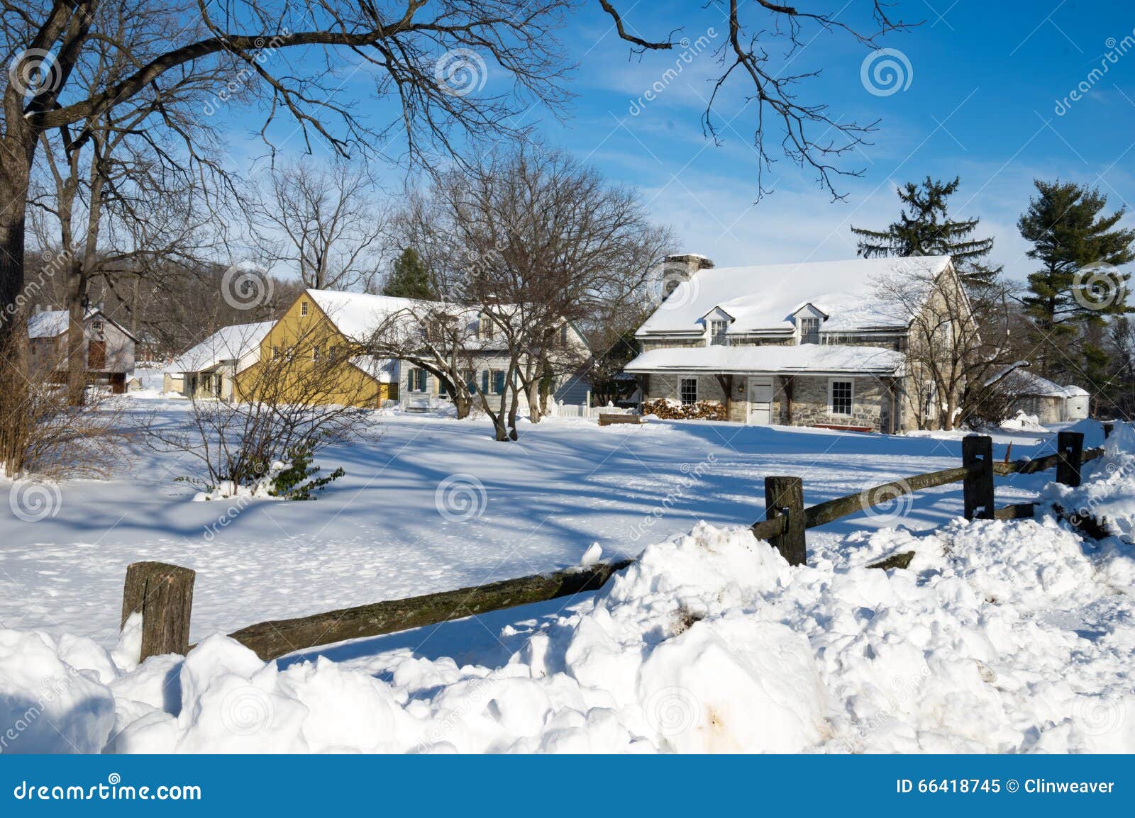 Old Farm Buildings in Winter Stock Image - Image of street, trees: 66418745