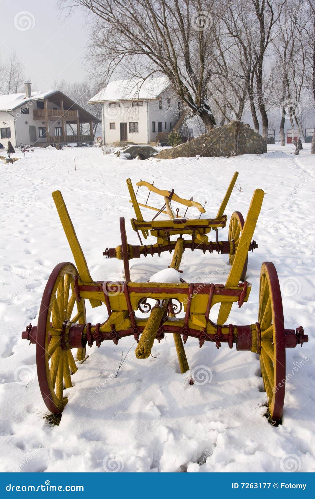 Old farm cart in the snow stock image. Image of serbia - 7263177