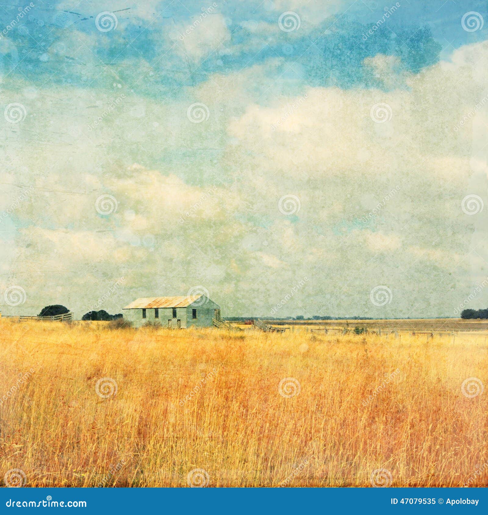 Old Farm in the Field Vintage Effect Stock Image - Image of building ...