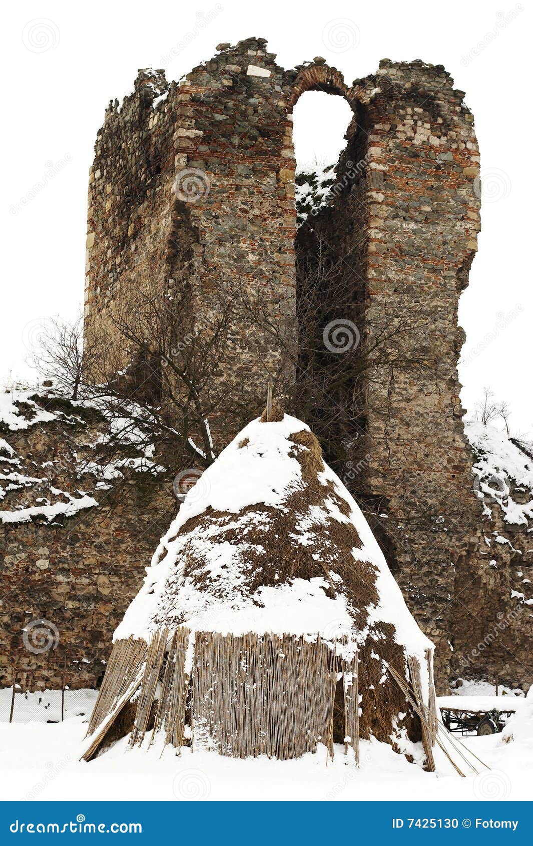 Old Farm Haystack with Ruined Castle Stock Photo - Image of haystack ...