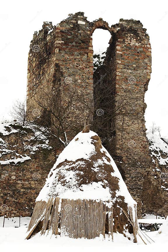 Old Farm Haystack with Ruined Castle Stock Photo - Image of haystack ...