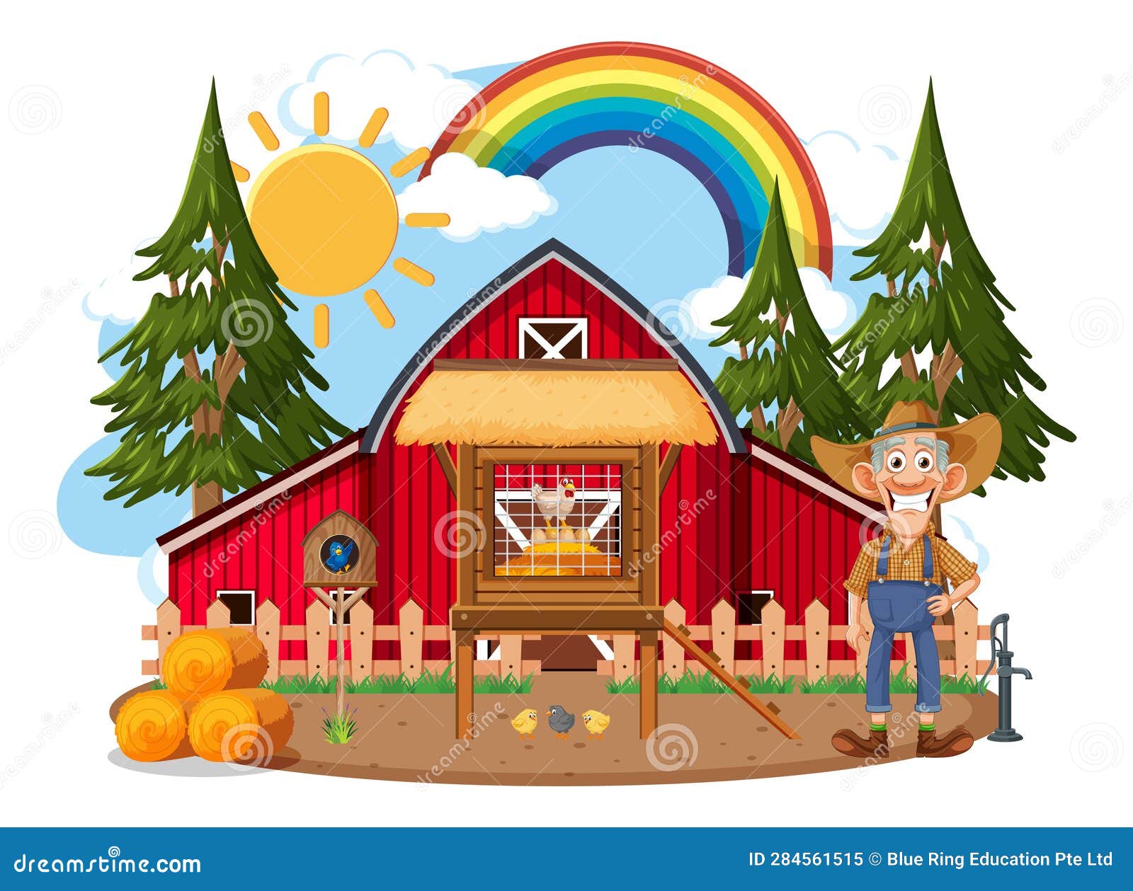 Old Farmer in the Farm Scene Stock Vector - Illustration of cartoon ...