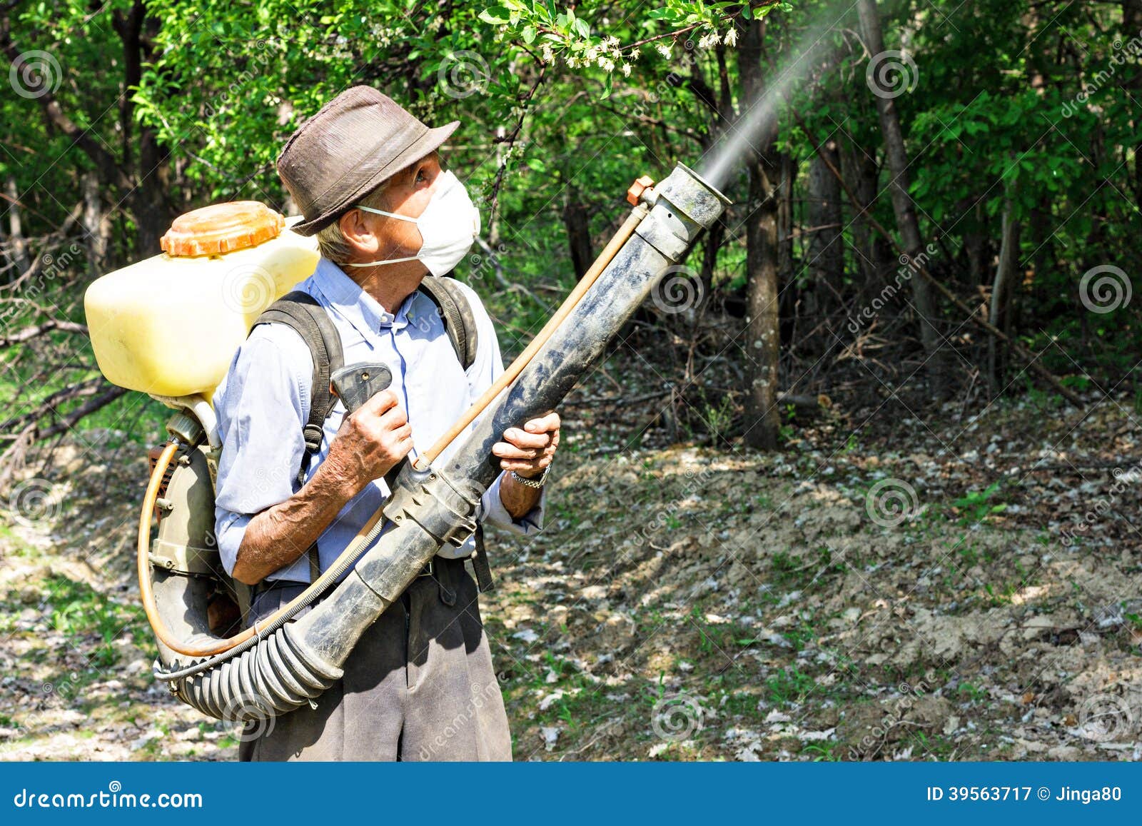 Old Farmer Spraying the Trees Stock Image - Image of disease, plant ...