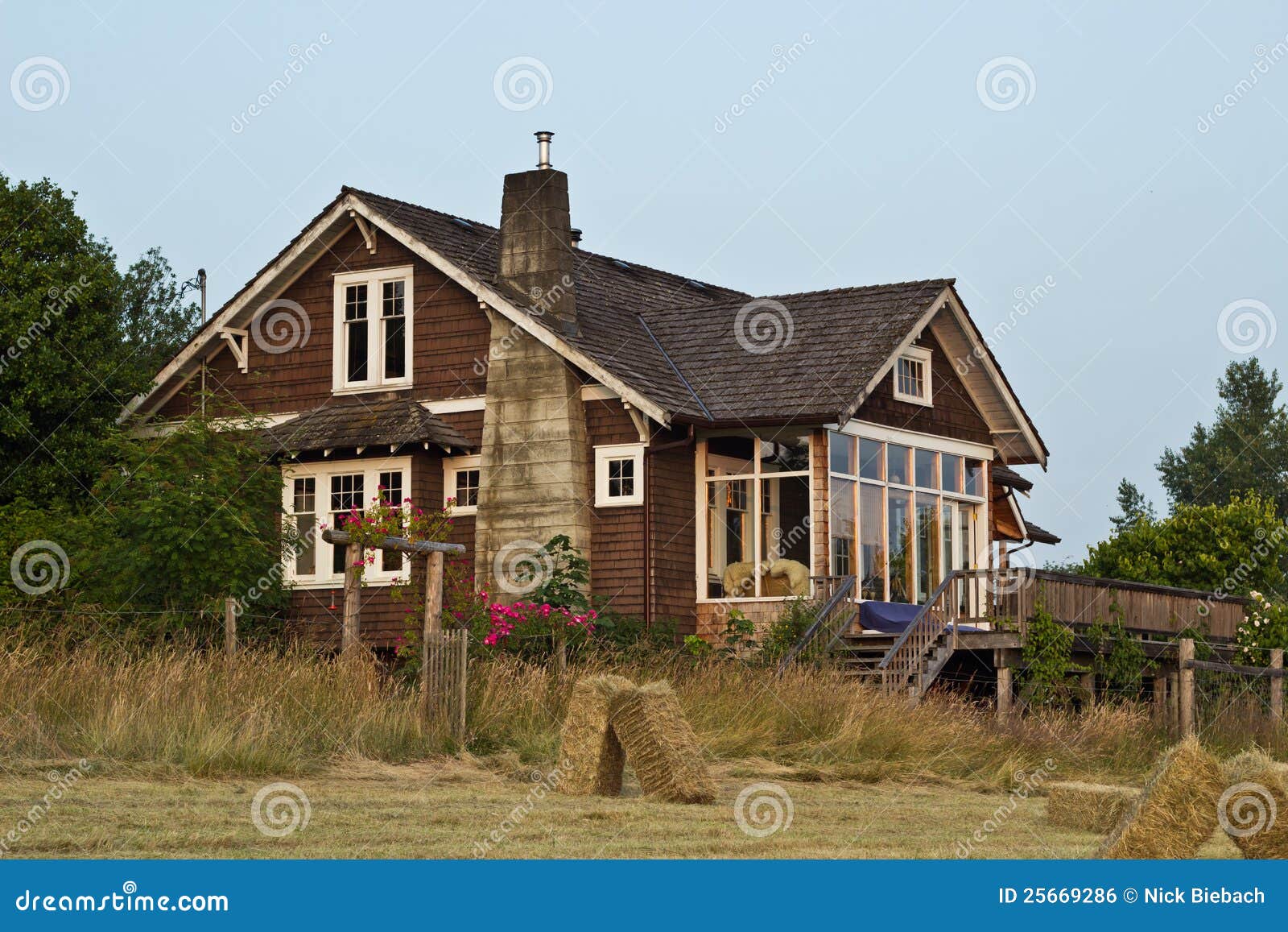 Old Farmhouse with Hay Field Stock Photo - Image of mountain, outdoor ...