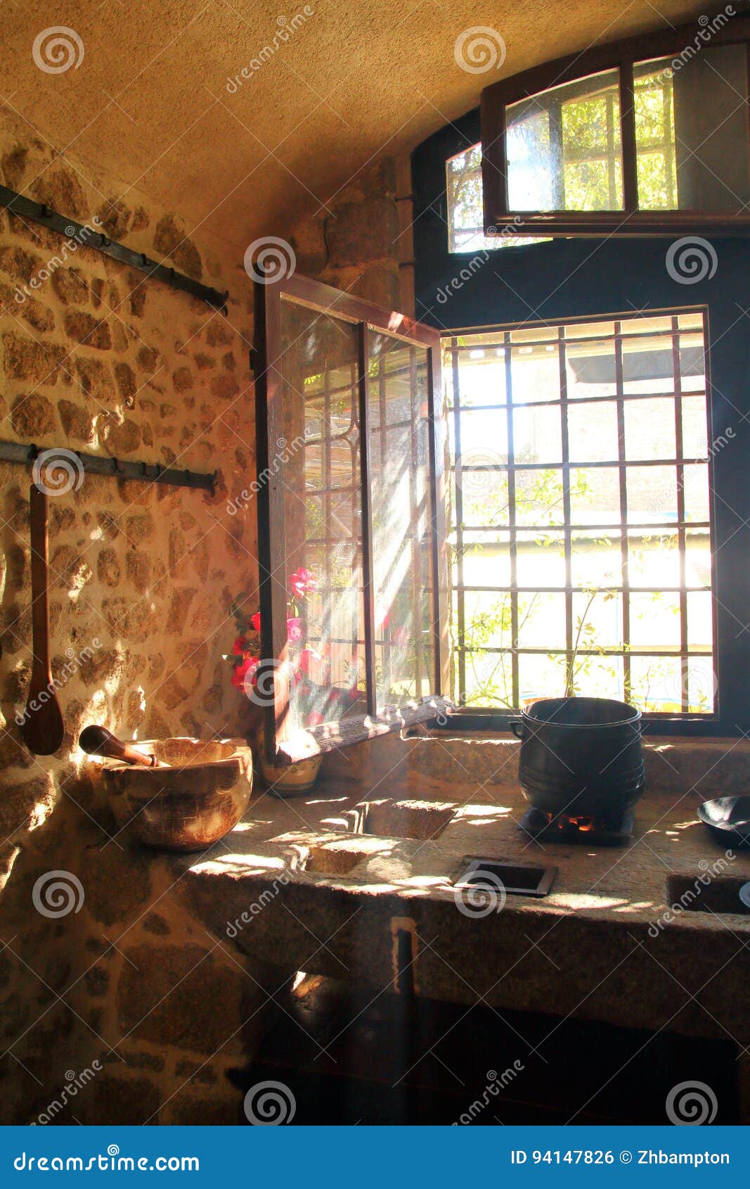 Old Farmhouse Kitchen Medieval Stock Photo - Image of stone, kitchen ...