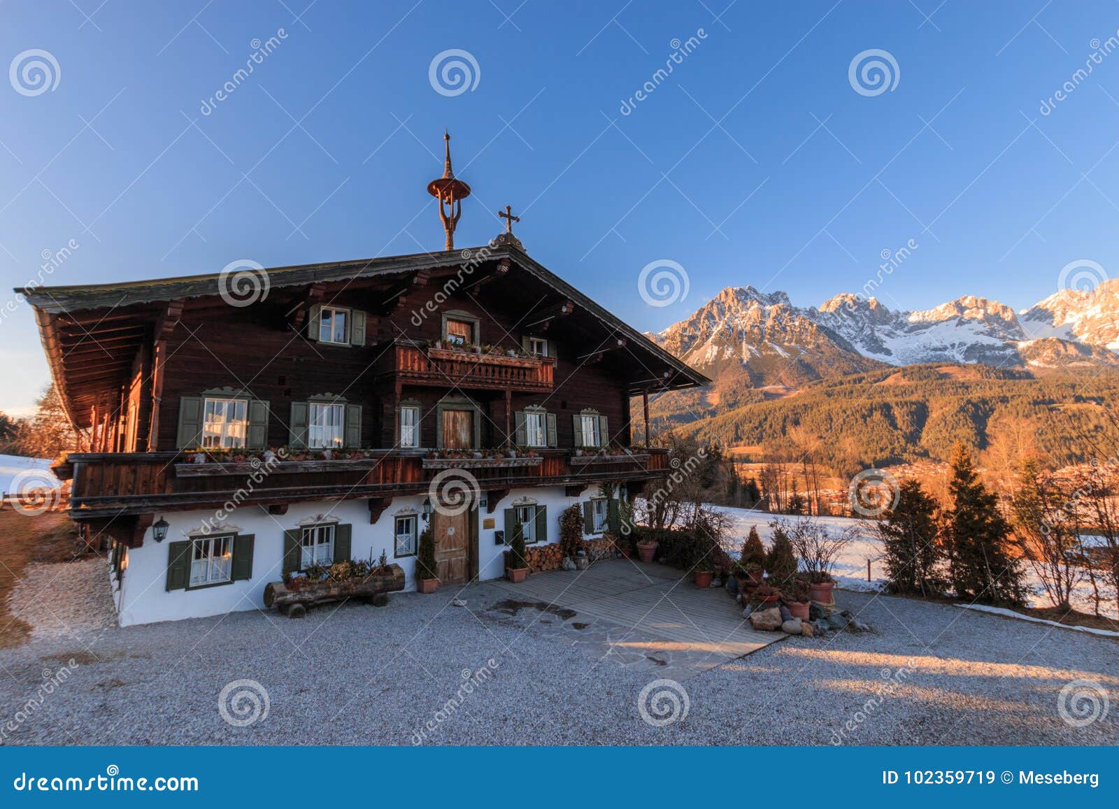 Old Farmhouse in Front of Kaiser Mountains, Austria Stock Image - Image ...