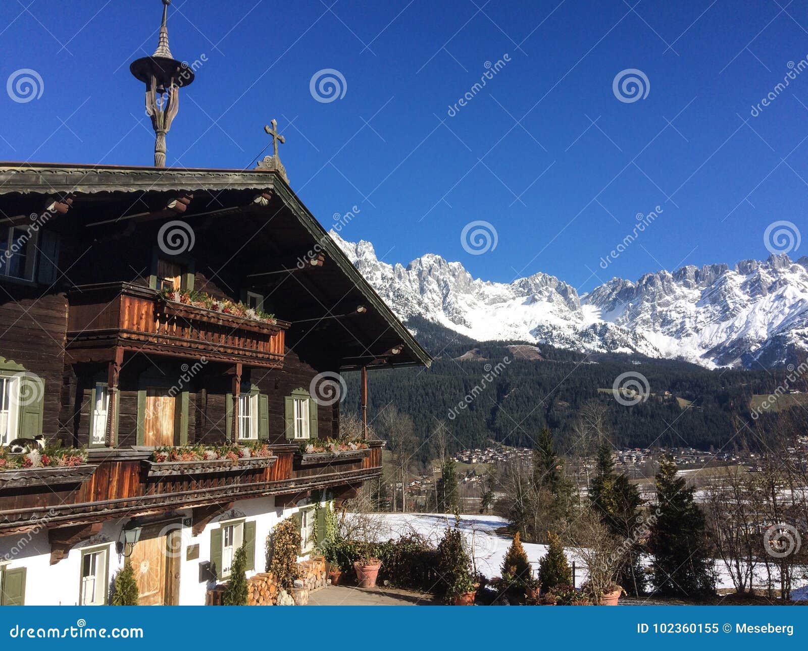 Old Farmhouse in Front of Kaiser Mountains, Austria Stock Image - Image ...