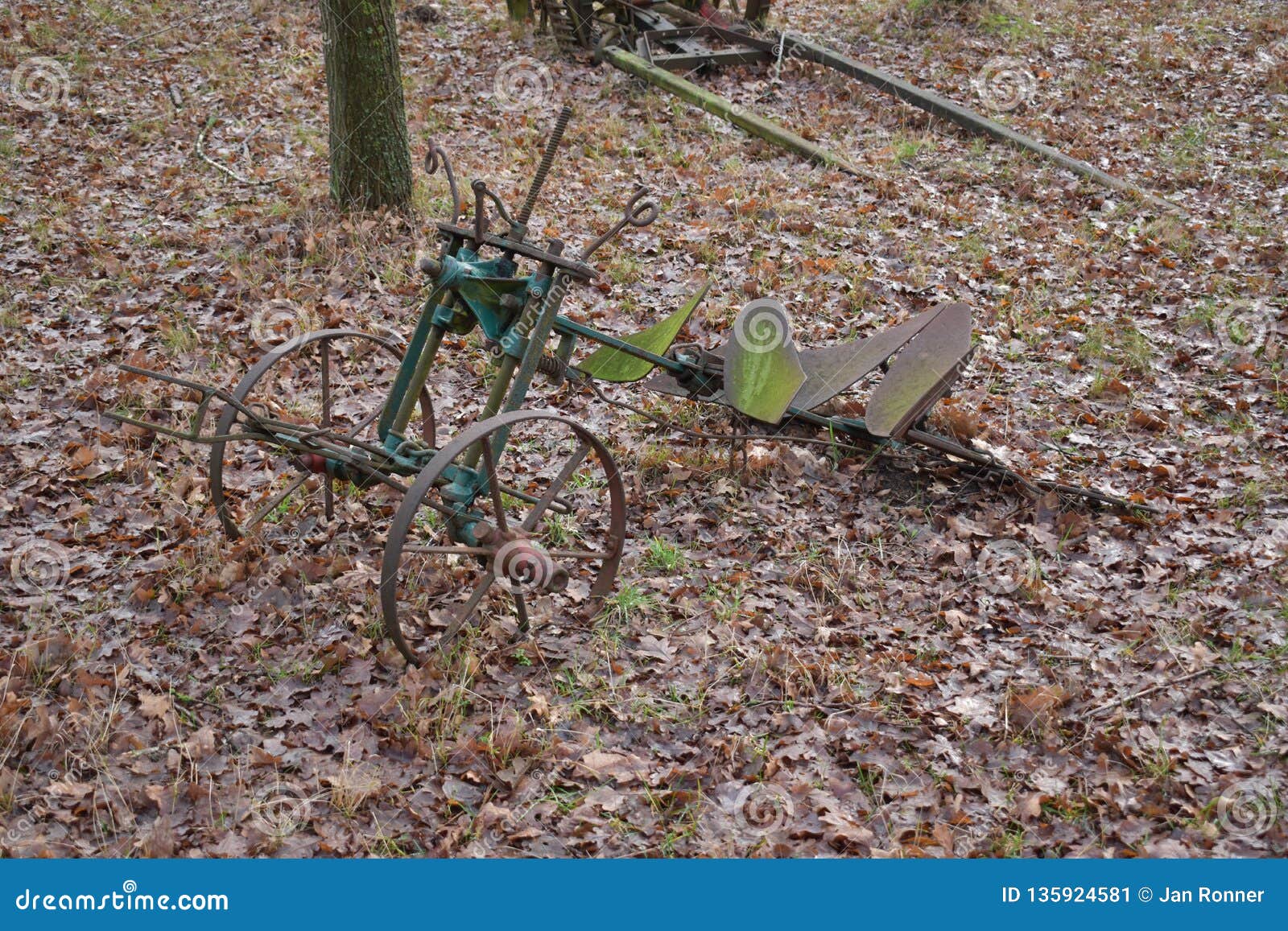 Old Farming Tools on the Ground Stock Image - Image of tree, rusty ...