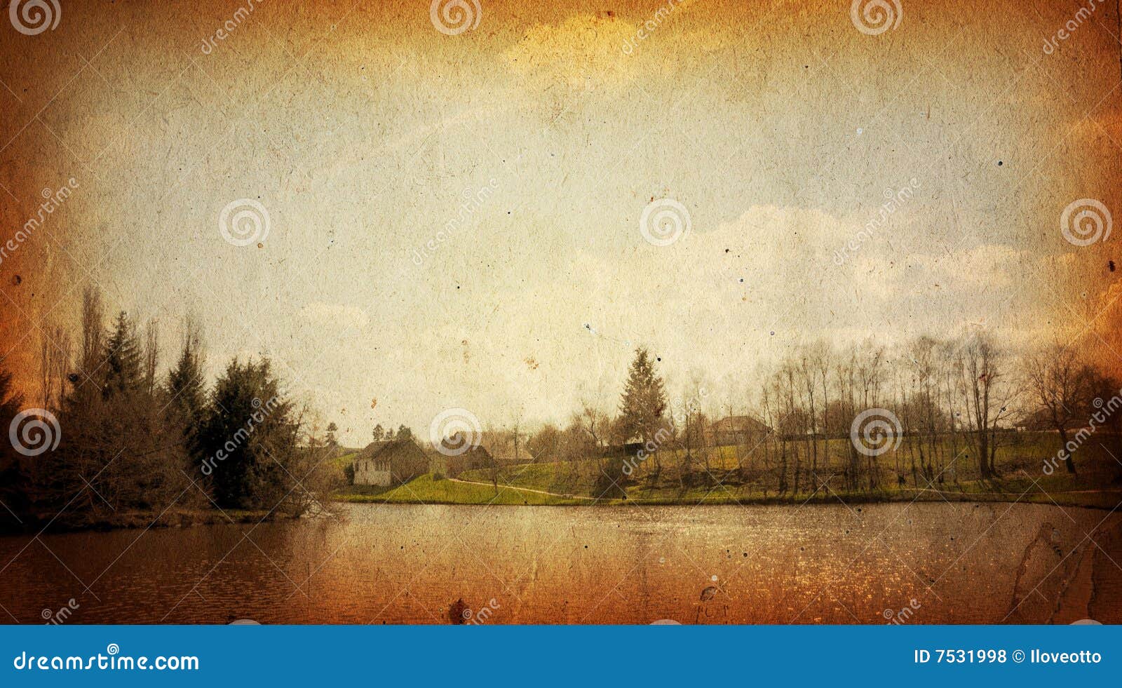 Old-fashioned Artistic Landscape Stock Photo - Image of ornate, antique ...