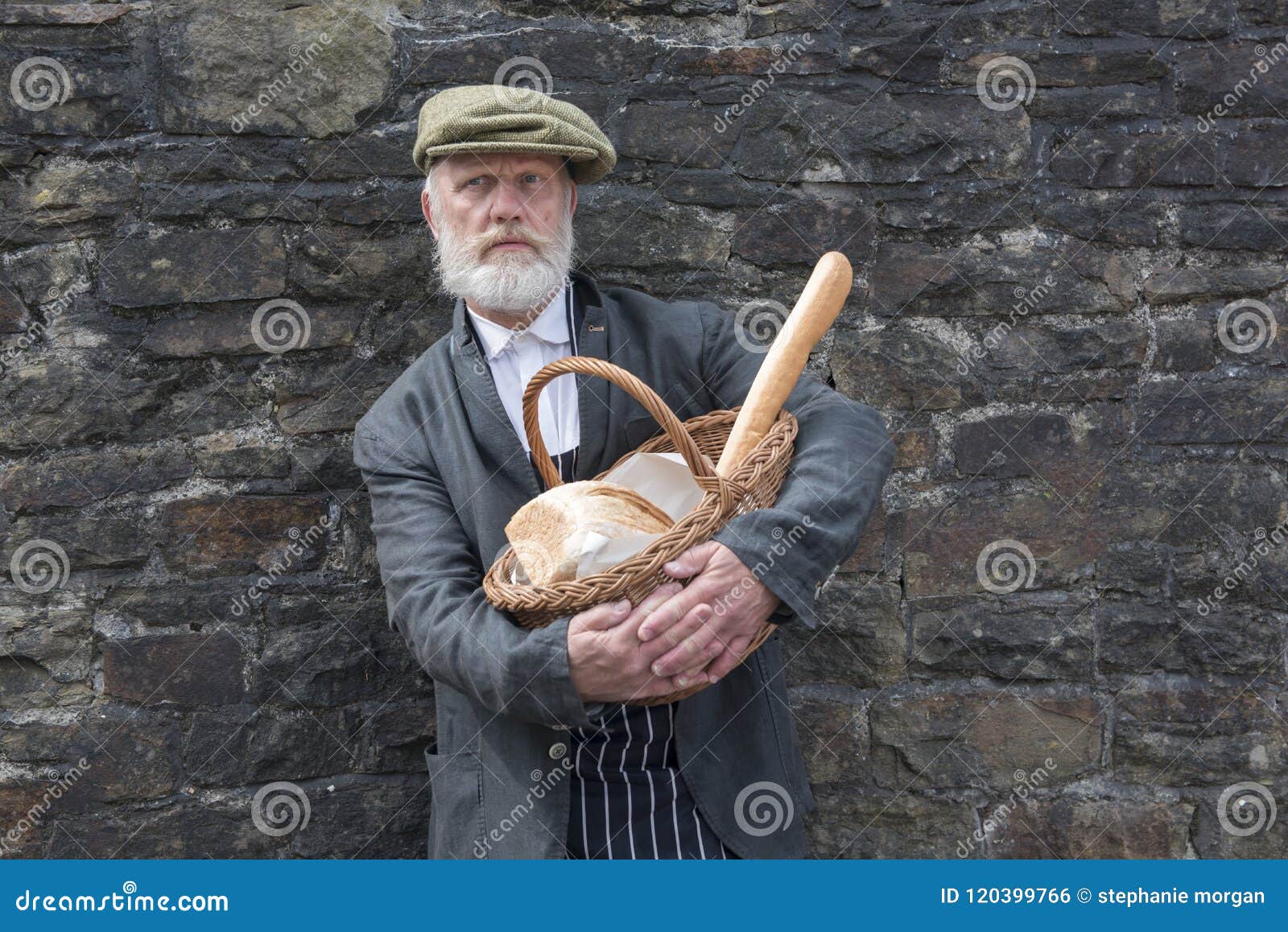 Old Fashioned 1940 Baker with Bread Basket Stock Photo - Image of ...