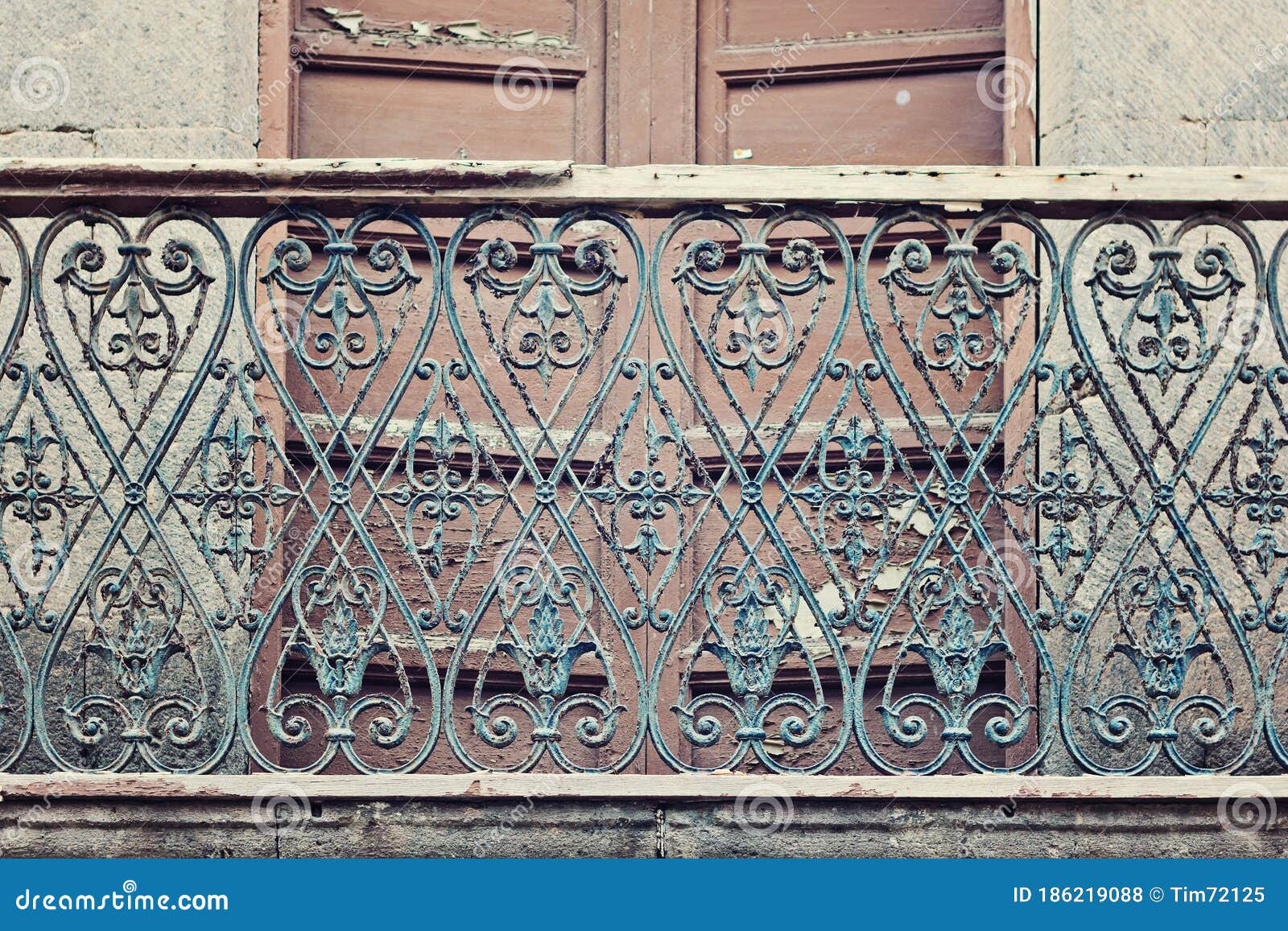 Old-fashioned Balcony. Worn Railing and Wood Stock Photo - Image of ...