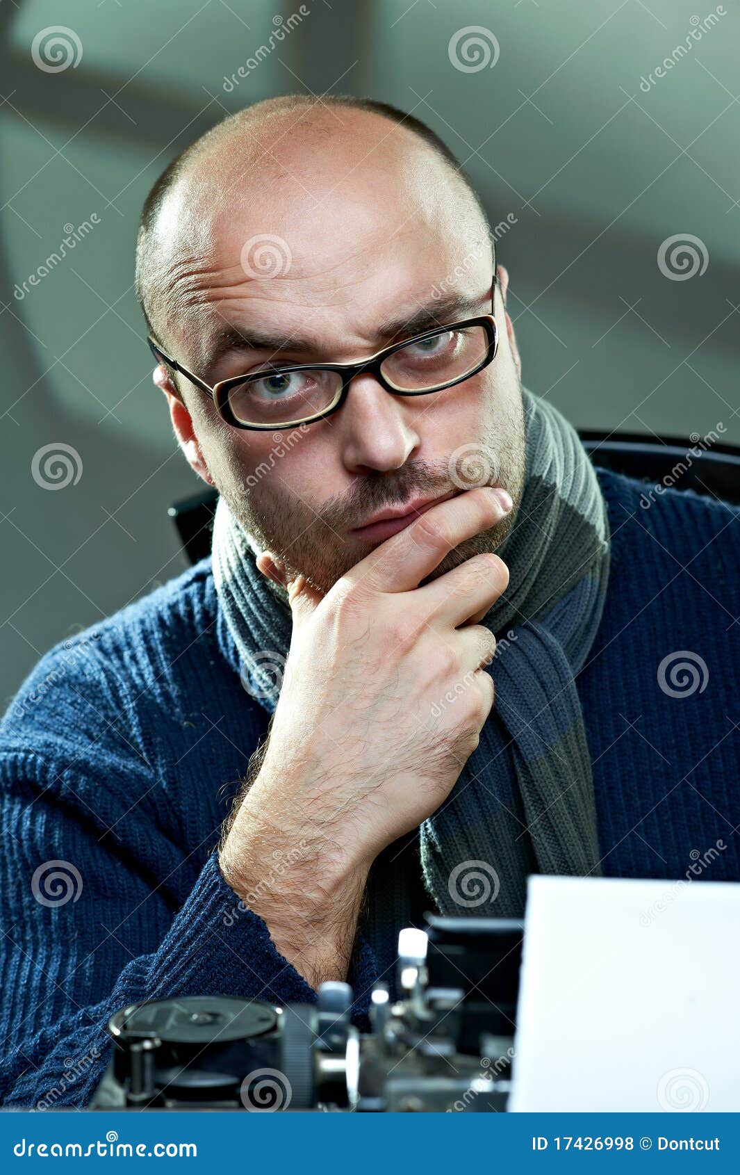 Old Fashioned Bald Writer in Glasses Stock Photo - Image of paper ...