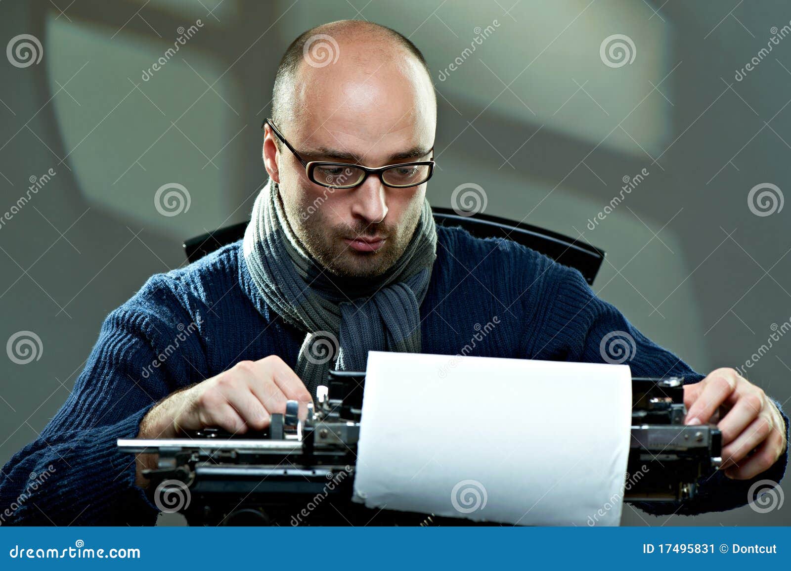 Old Fashioned Bald Writer in Glasses Stock Image - Image of adult ...