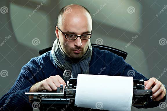 Old Fashioned Bald Writer in Glasses Stock Image - Image of adult ...