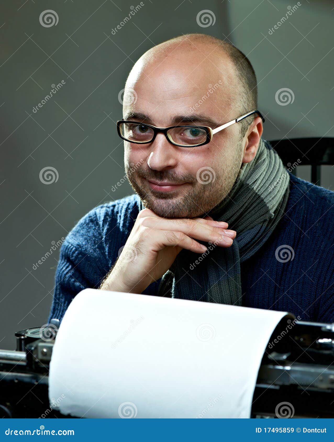 Old Fashioned Bald Writer in Glasses Stock Image - Image of male ...