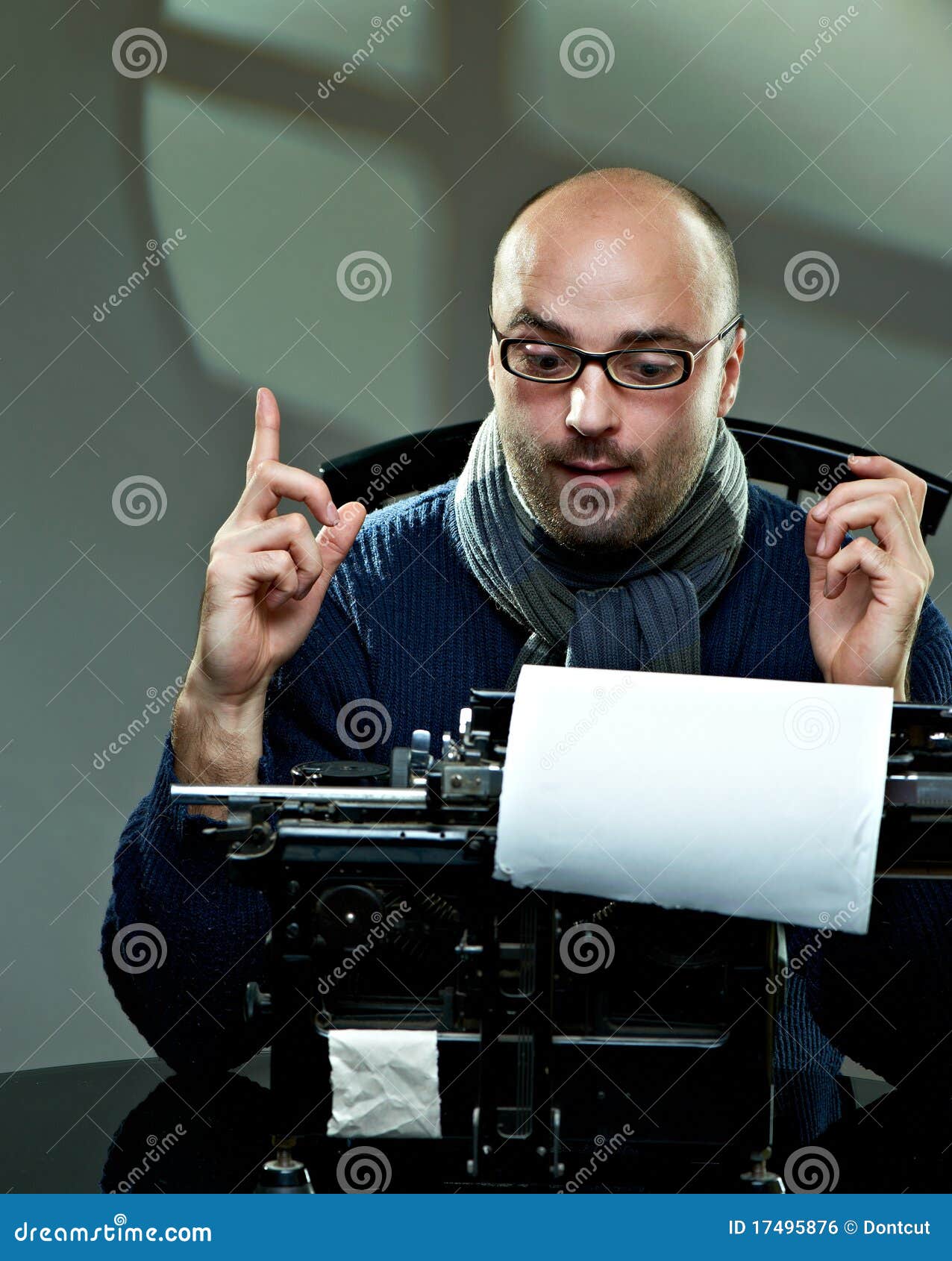 Old Fashioned Bald Writer in Glasses Stock Photo - Image of novel ...