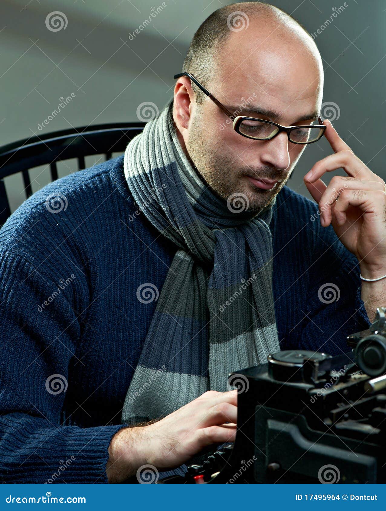 Old Fashioned Bald Writer in Glasses Stock Photo - Image of fashioned ...
