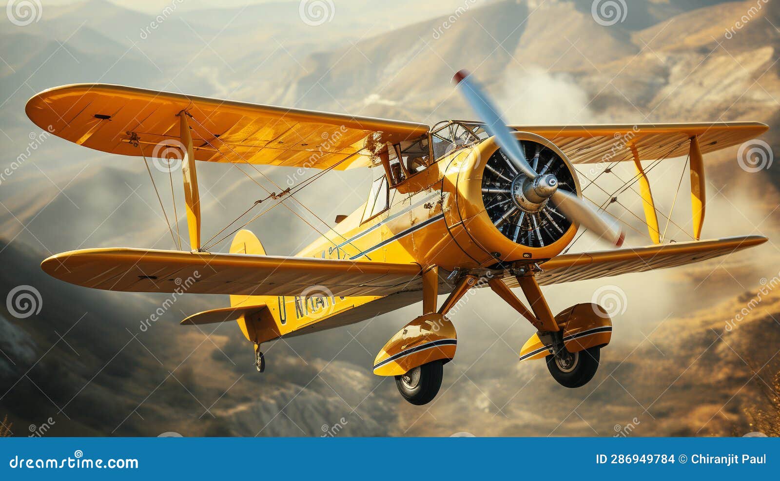 An Old Fashioned Biplane Performing a Stunt Mid Air Stock Illustration ...
