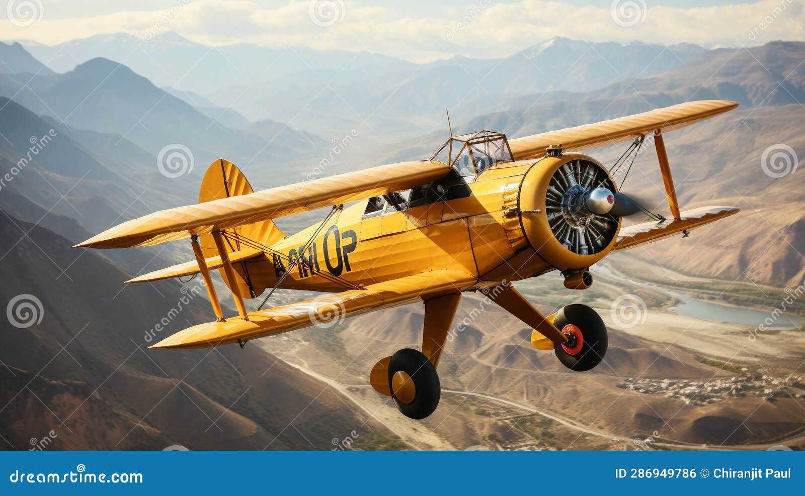 An Old Fashioned Biplane Performing a Stunt Mid Air Stock Illustration ...