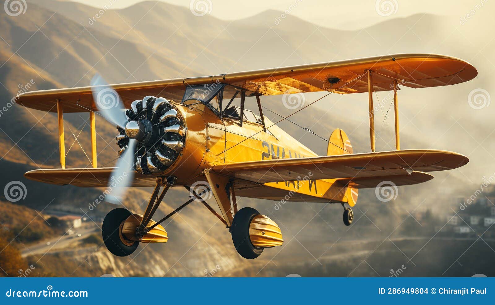 An Old Fashioned Biplane Performing a Stunt Mid Air Stock Illustration ...
