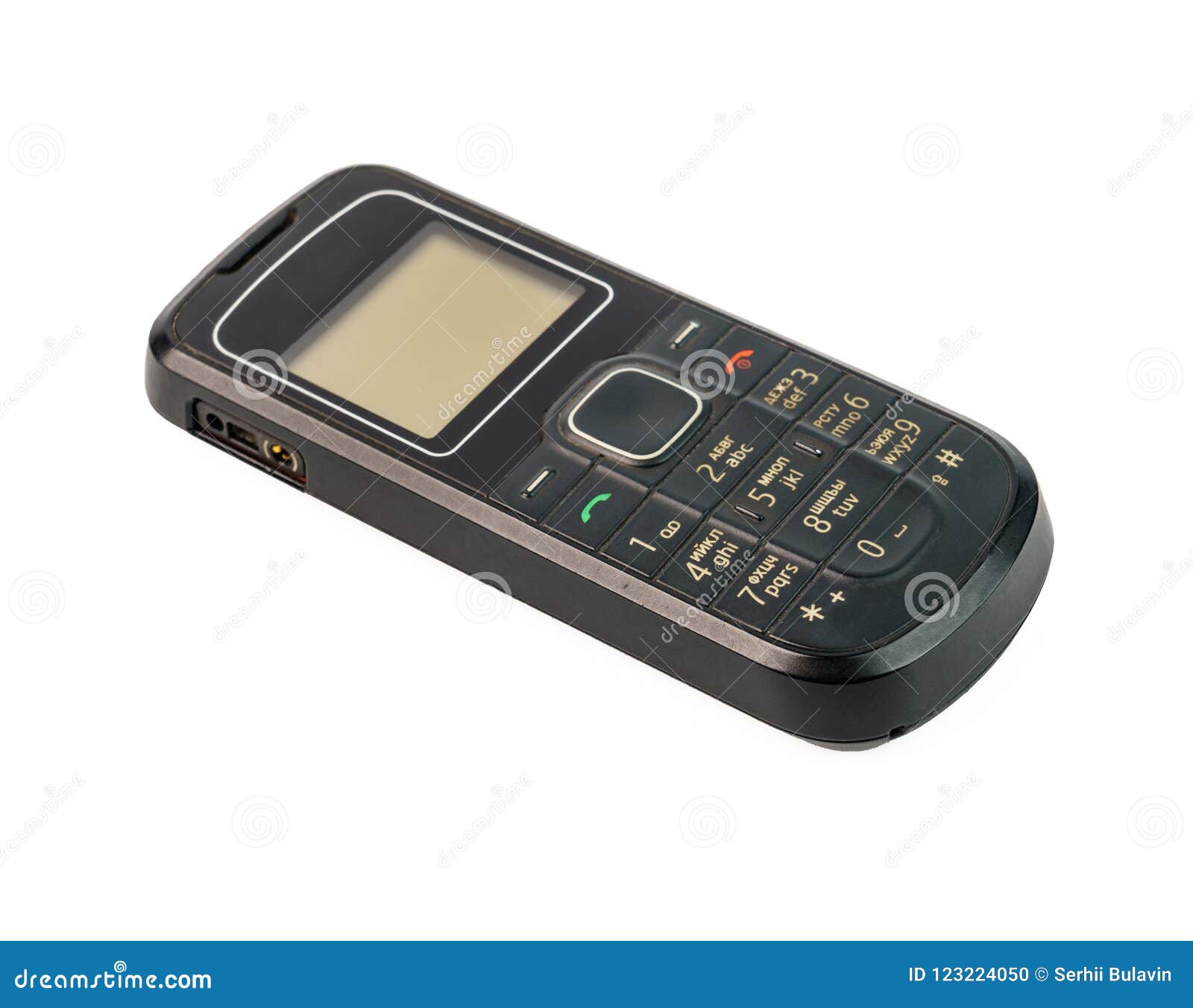 Old Fashioned Black Mobile Phone Isolated on White Background Stock ...