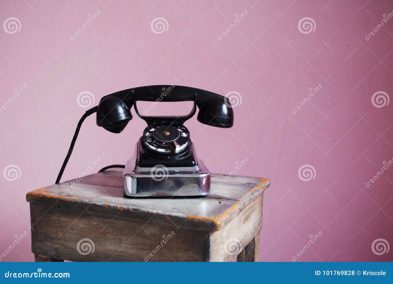 Old-fashioned Black Telephone on Pink Background Stock Photo - Image of ...