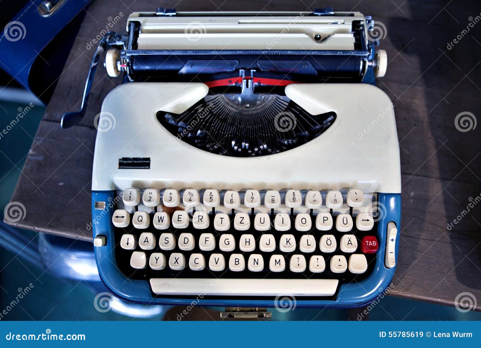 Old Fashioned Blue, White Typewriter Stock Image - Image of idea ...