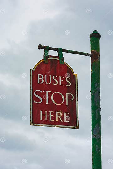 Old Fashioned Bus Stop Sign Stock Image - Image of public, kingdom ...