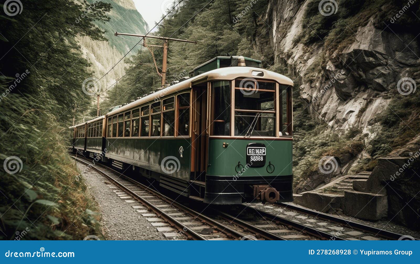 Old Fashioned Cable Car Travels Over Snowy Mountain Generated by AI ...