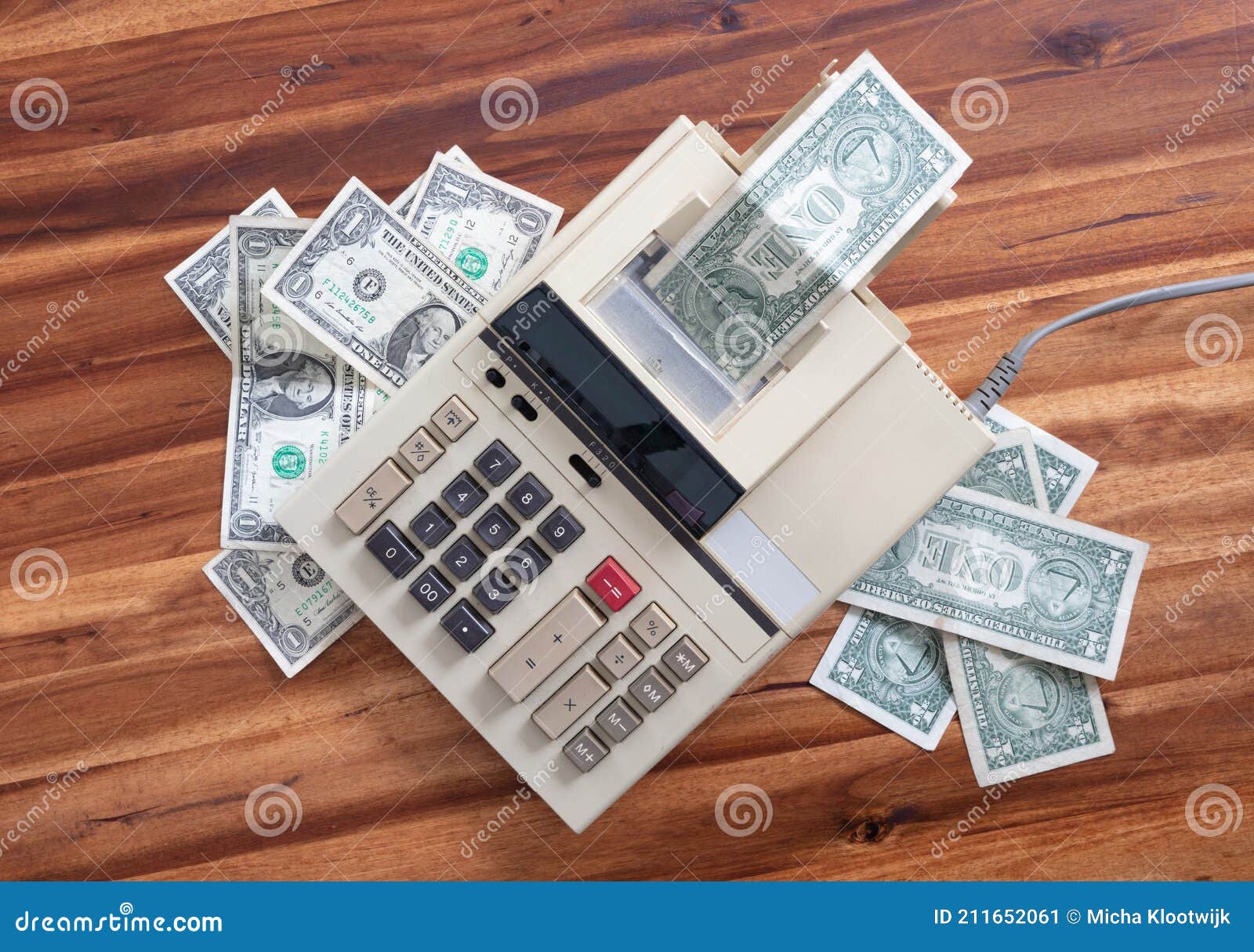 Old Fashioned Calculator and Dollars Stock Image - Image of horizontal ...
