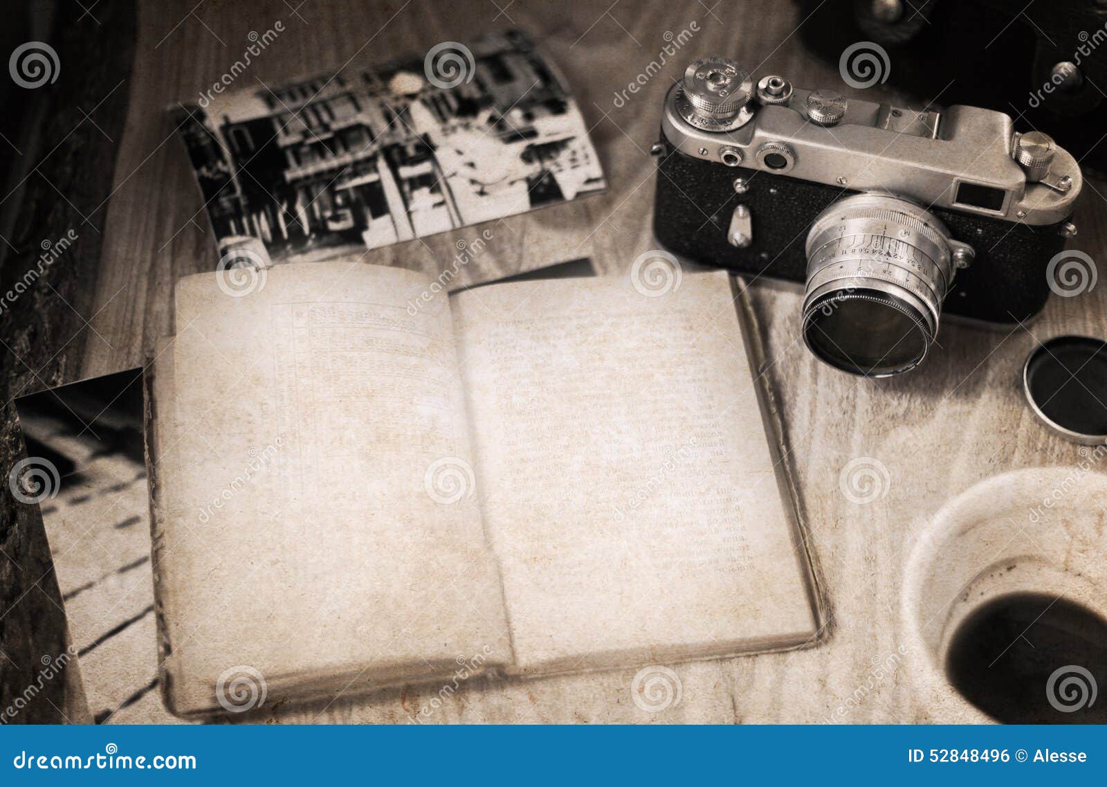 Old-fashioned Camera, Opened Book, Cup Of Coffee Stock Photo - Image of ...