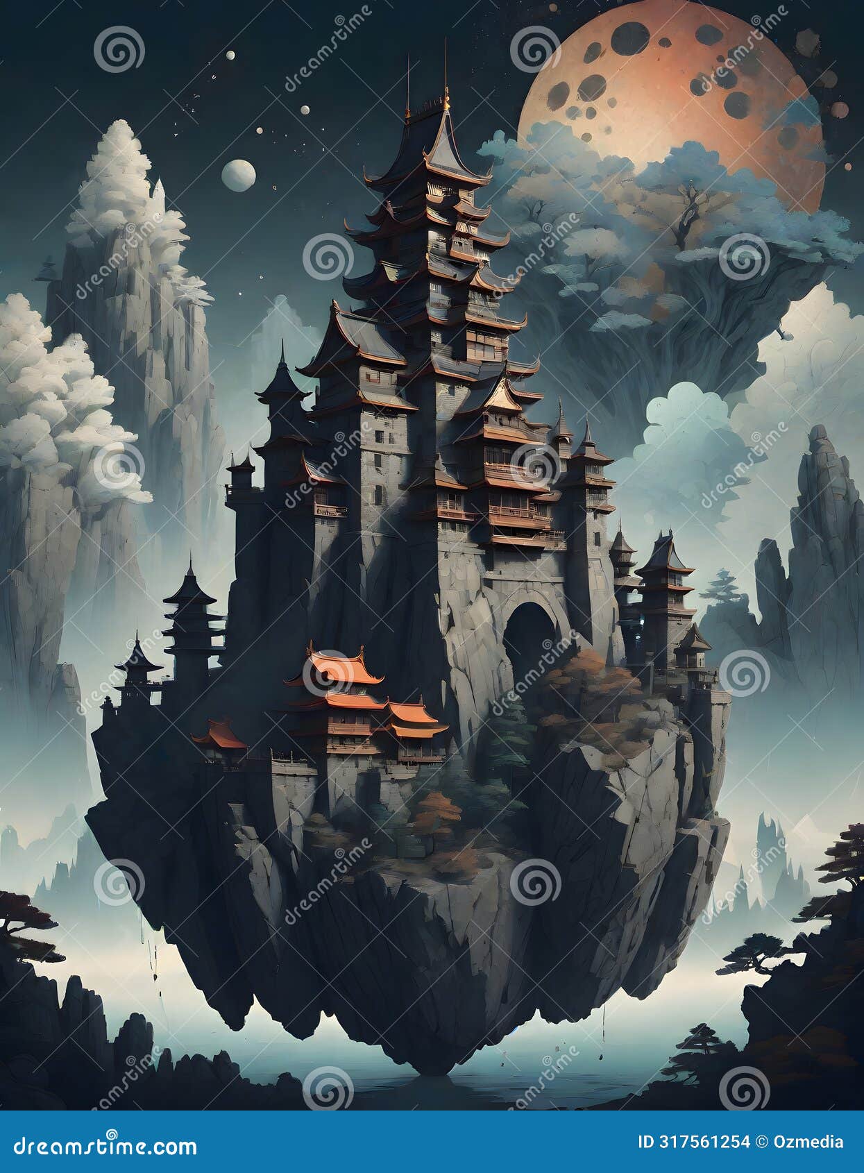 Old Fashioned Castle on a Floating Rock, Generative AI Stock ...