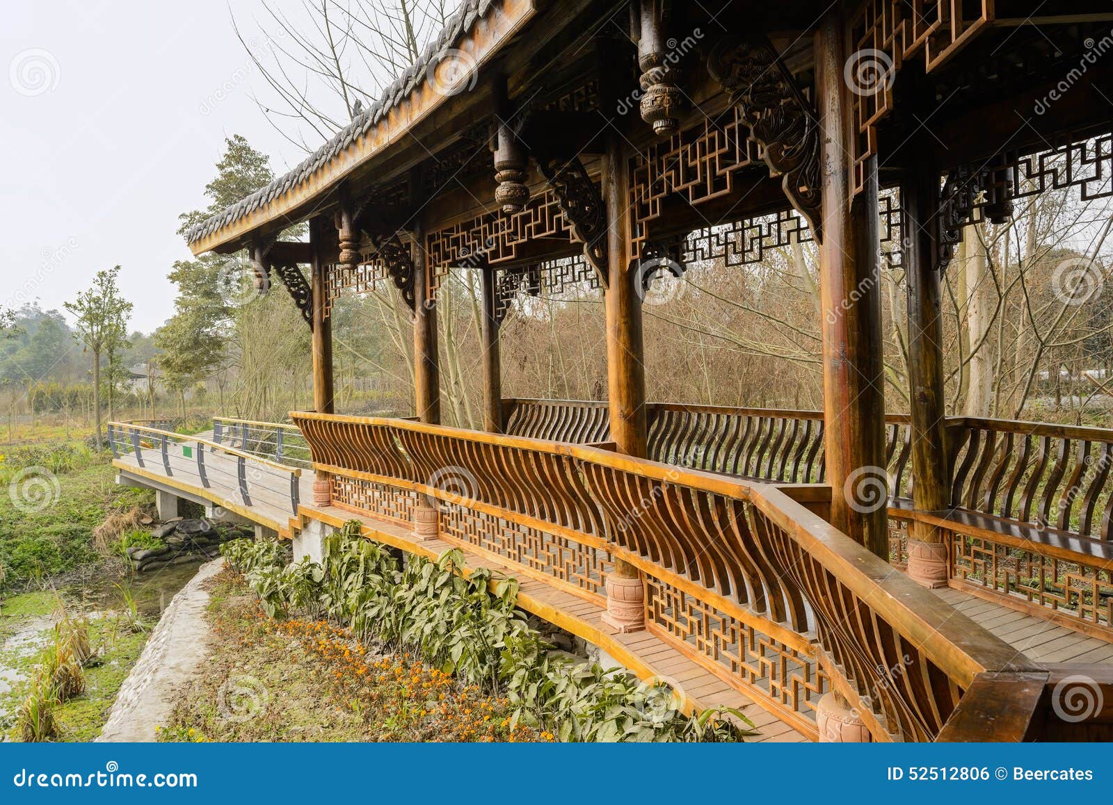 Old-fashioned Chinese Gallery Stock Photo - Image of creek, traditonal ...