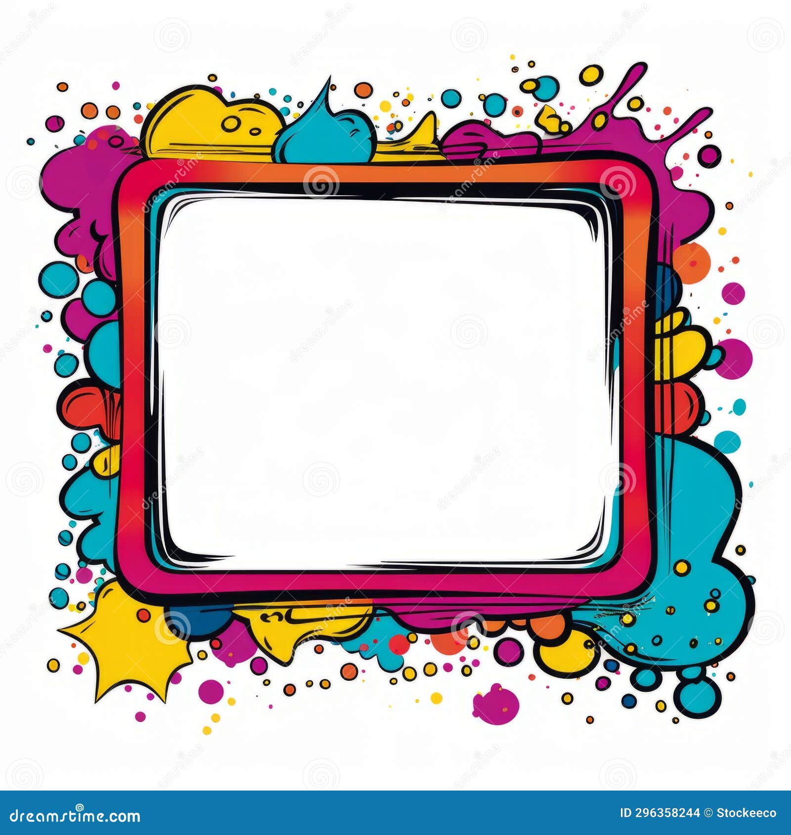 Vibrant Cartoon Frame with Splatters - Pop Art Style Vector Stock ...