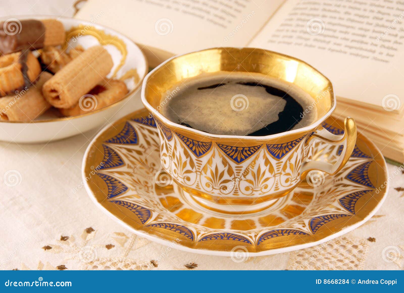 Old Fashioned Cup of Coffee Stock Photo - Image of roses, cookies: 8668284