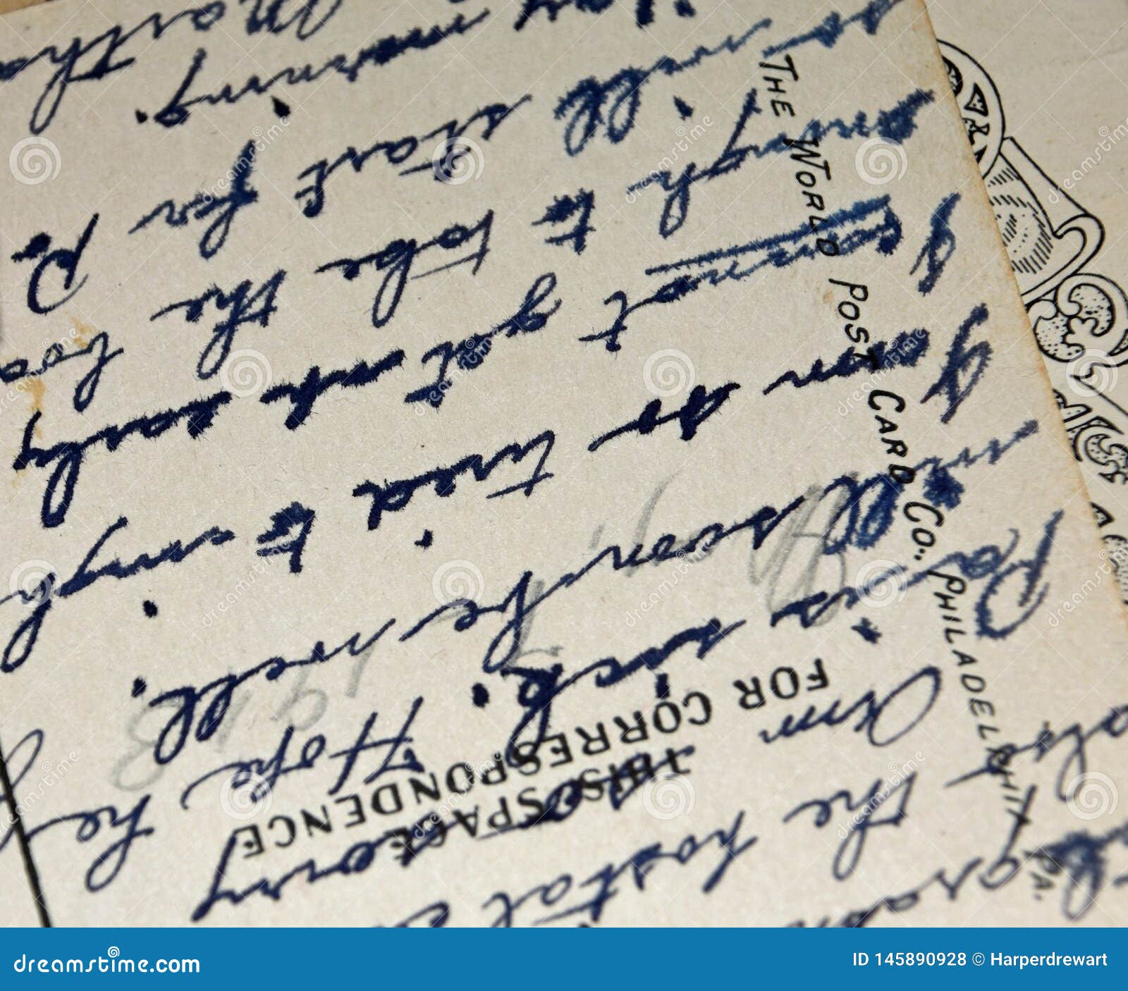 Vintage Handwriting Antique Script on Post Card Stock Photo - Image of ...