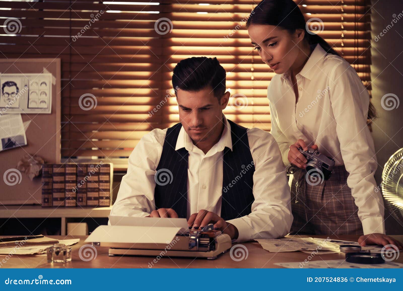 Old Fashioned Detective and His Colleague Working in Office Stock Photo ...