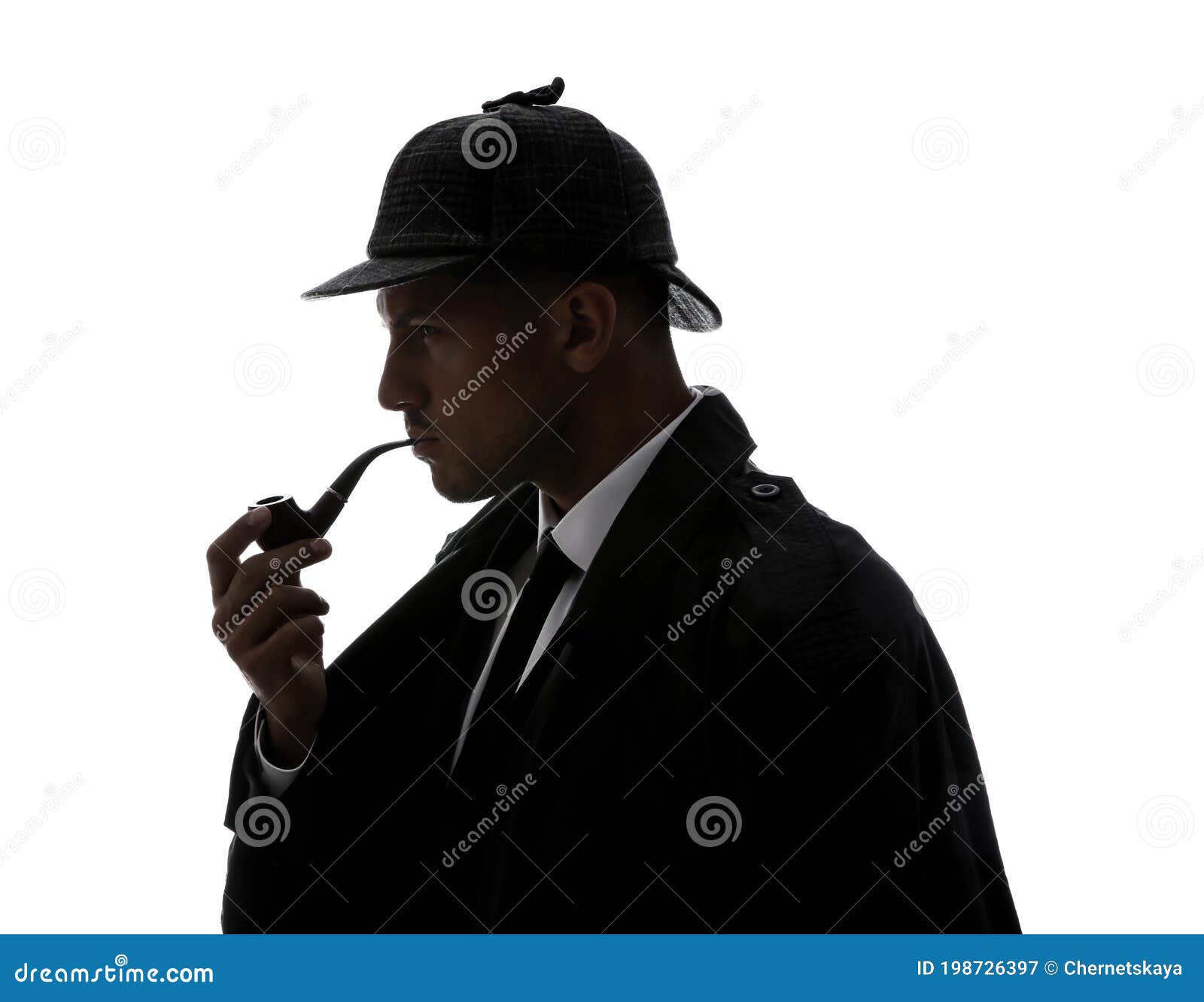 Old Fashioned Detective with Smoking Pipe on White Stock Image - Image ...