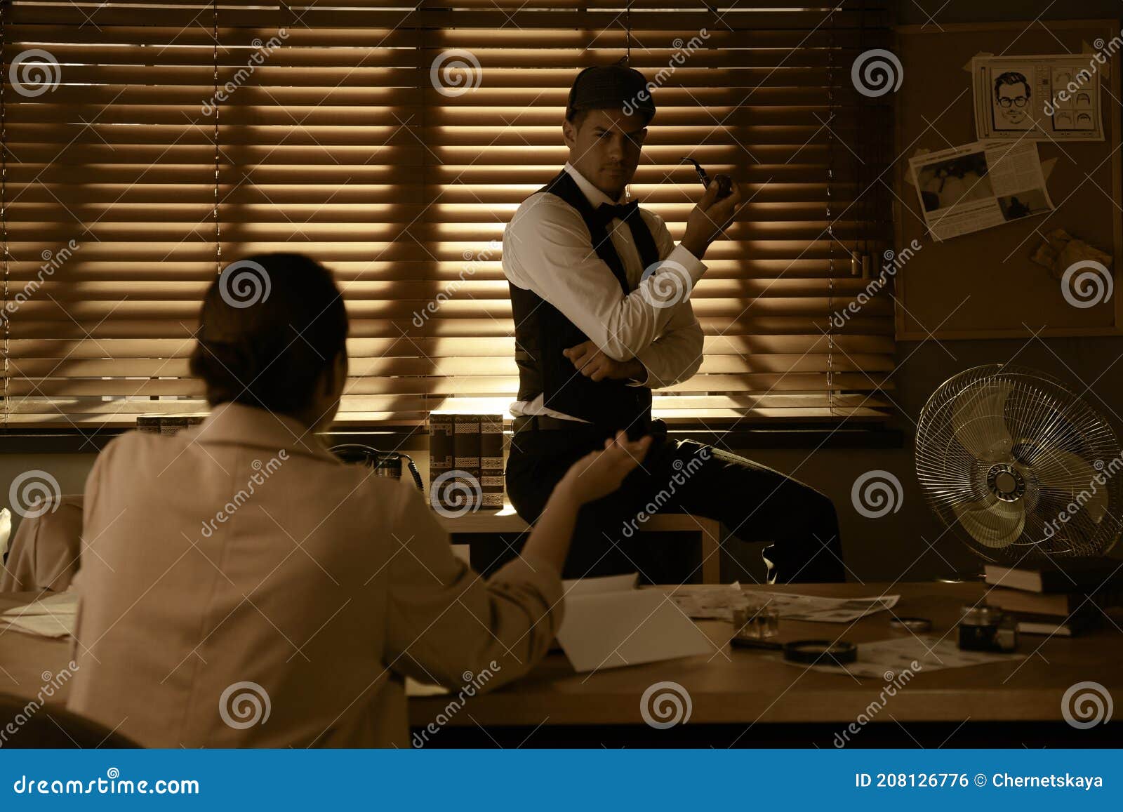 Old Fashioned Detective Working with Client in Office Stock Photo ...