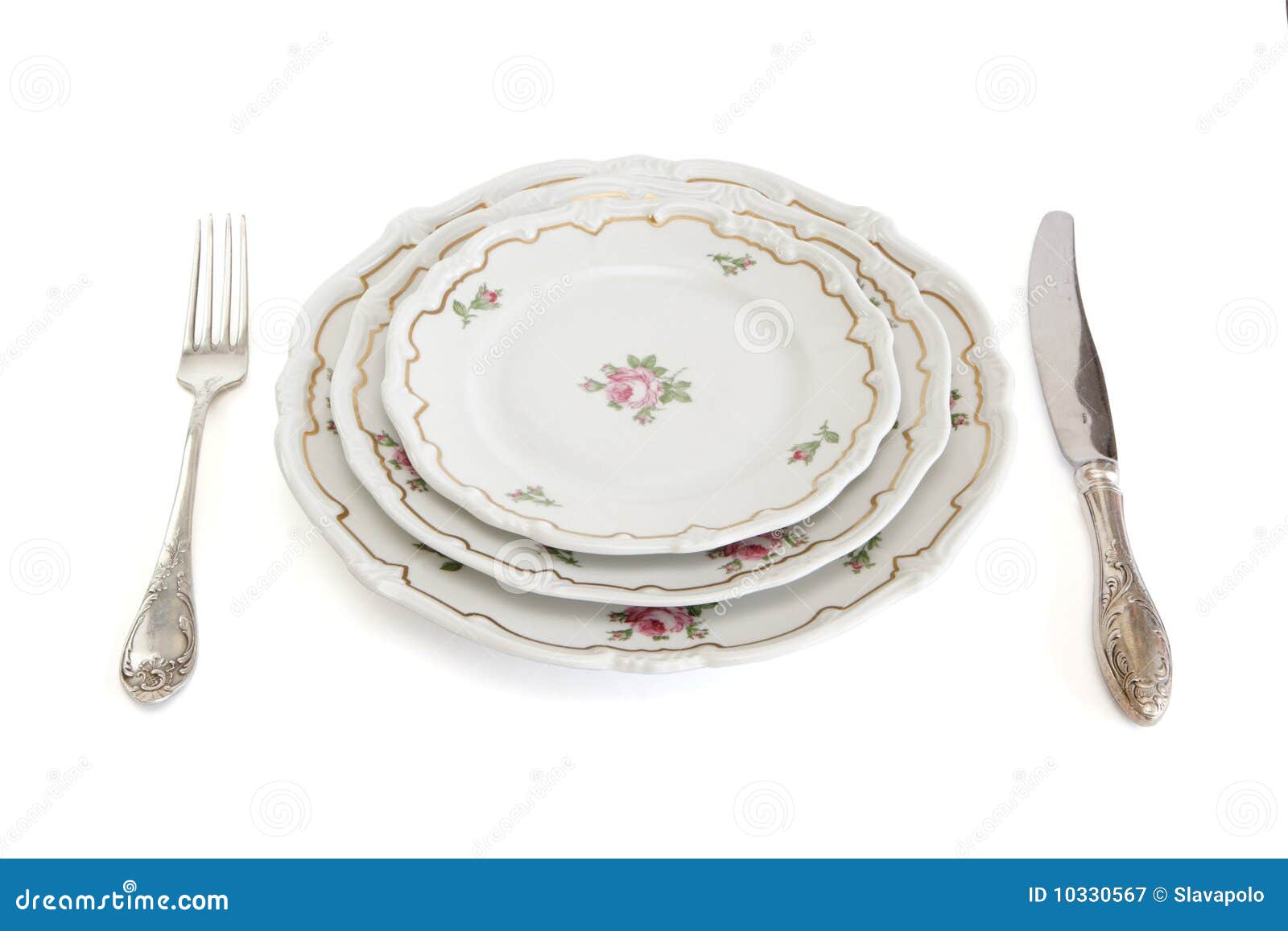 Old-fashioned Dinner Set Isolated Stock Image - Image of perspective ...