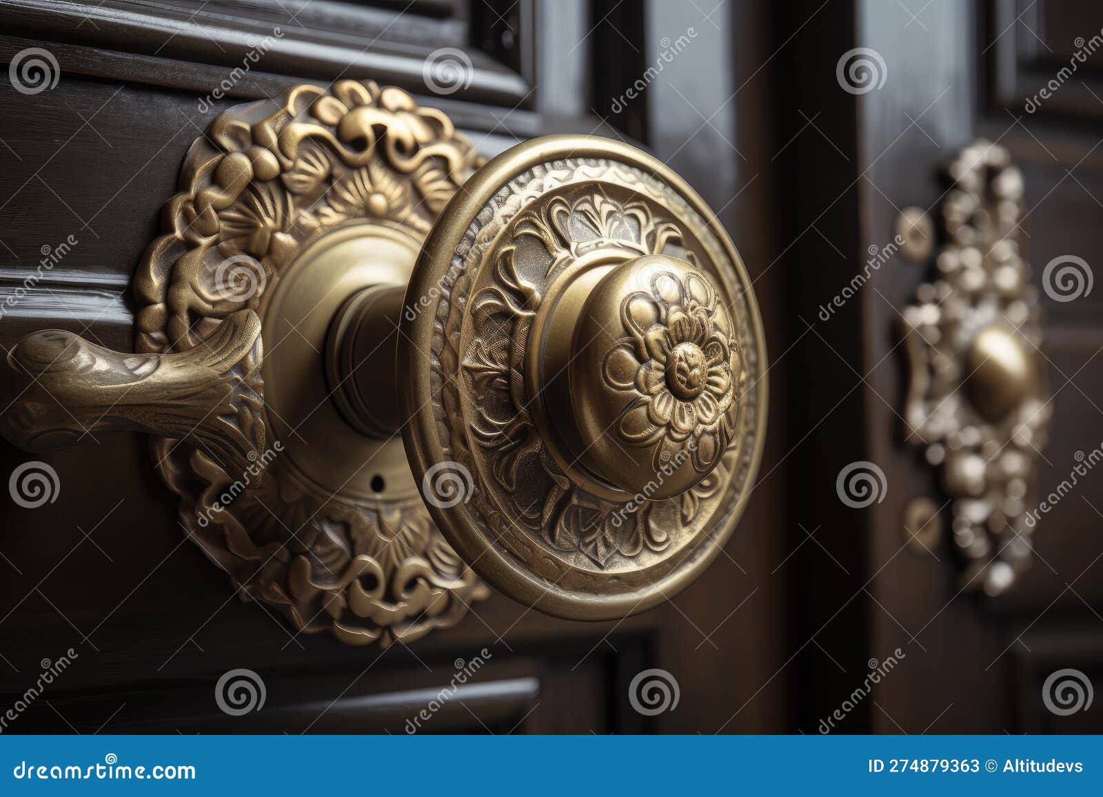 Old-fashioned Door Handle with Decorative Rosette and Brass Accents ...