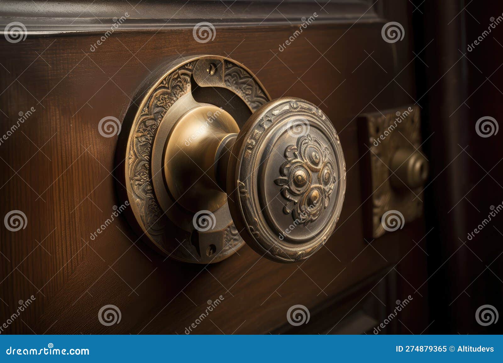 Old-fashioned Door Handle with Decorative Rosette and Brass Accents ...