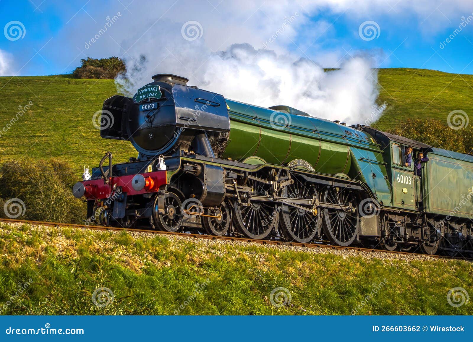 Old-fashioned Flying Scotsman Train Steaming on the Railway Editorial ...