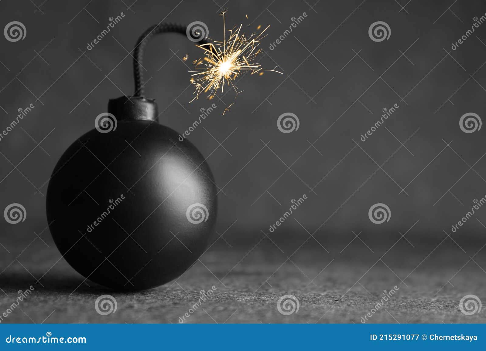 Old Fashioned Fuse Bomb on Grey Table. Space for Text Stock Image ...