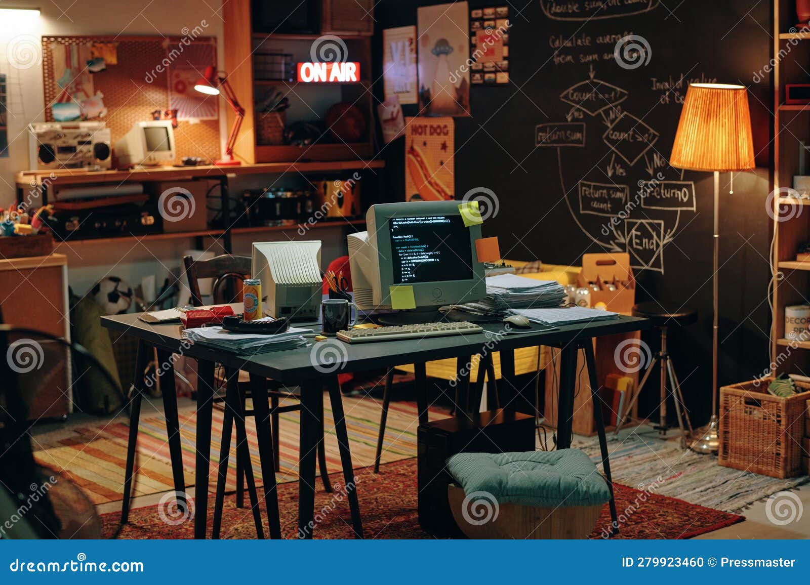Old-fashioned Garage with Computers for Work Stock Photo - Image of ...