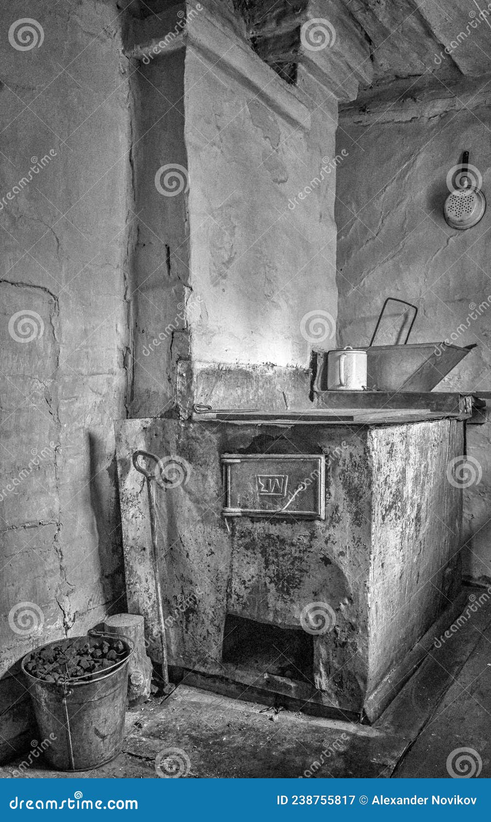 The Old Fashioned Interior with Coal Stove Stock Image - Image of retro ...