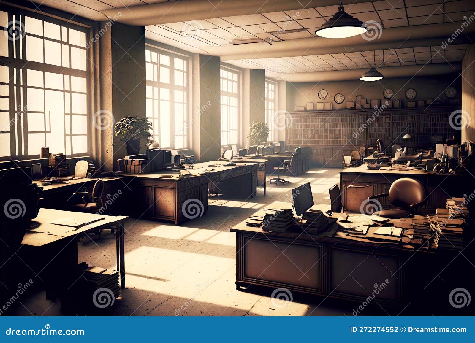 Old-fashioned Interior of Empty Workplace for Several People in Office ...